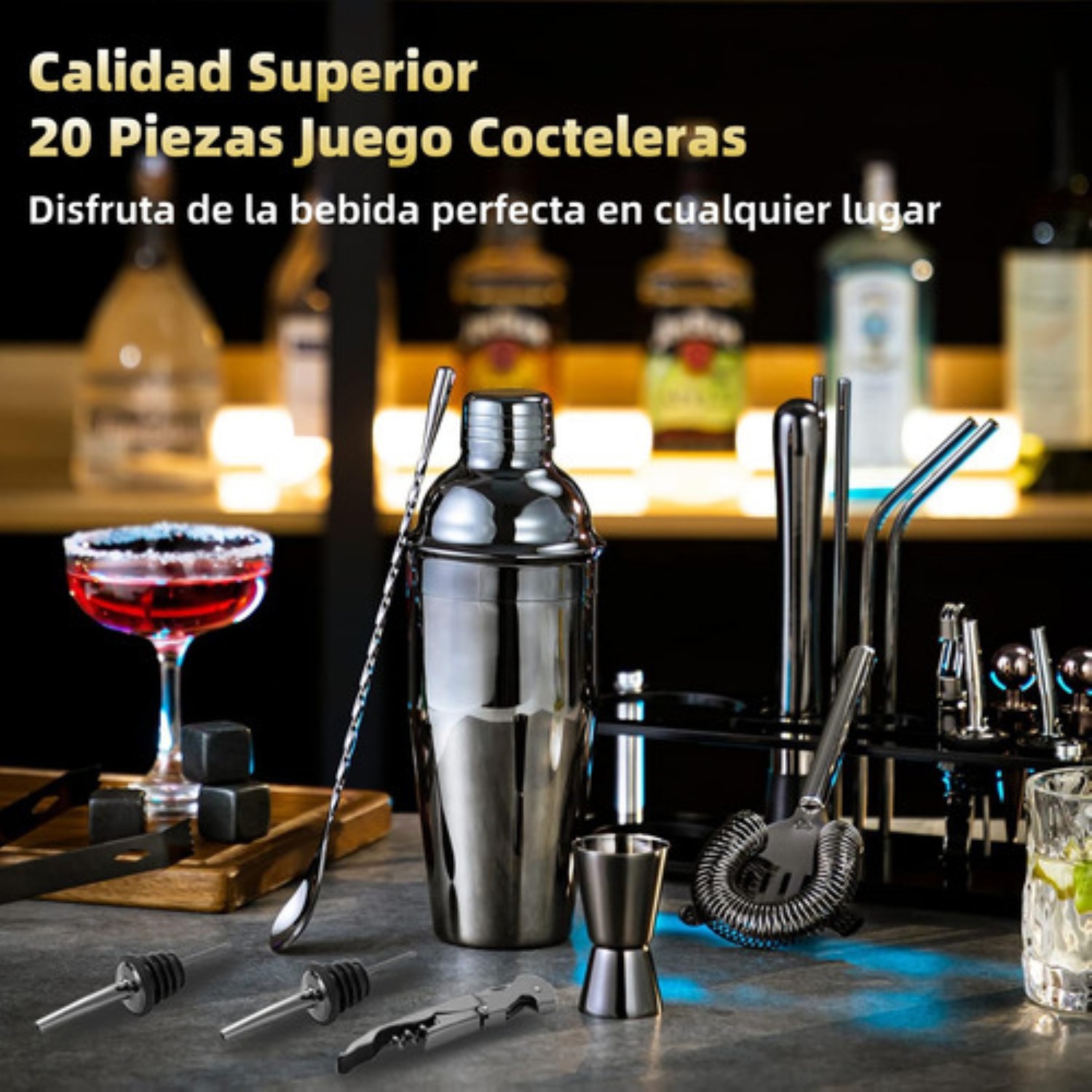 750ml Kit De Cocteleria 20 Piezas Cocktail Negro