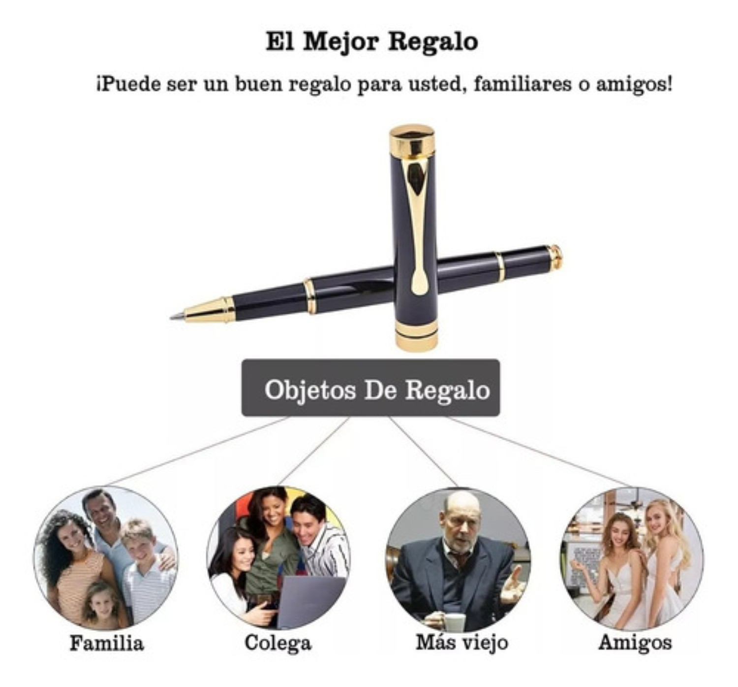 Pluma Parker De Acero Con Recambio Y Caja De Regalo Negro con Dorado