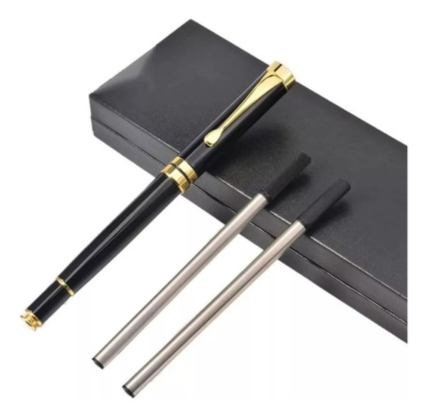 Pluma Parker De Acero Con Recambio Y Caja De Regalo Negro con Dorado