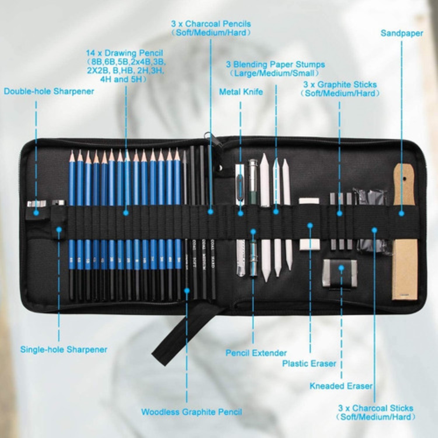Kit 35 Piezas Profesional De Dibujo Con Lápices Hb