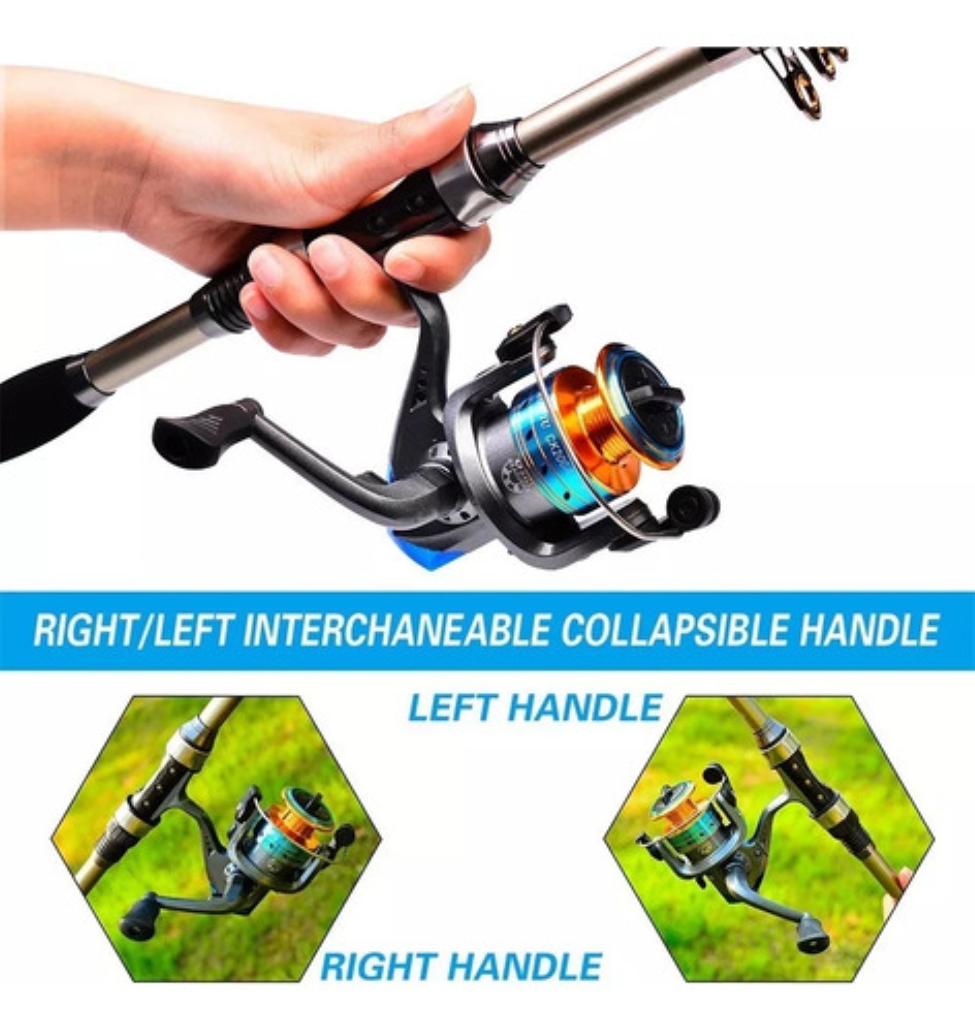 Set De Pesca 1.8m Caña Carrete Señuelos Accesorios Estuche Gris