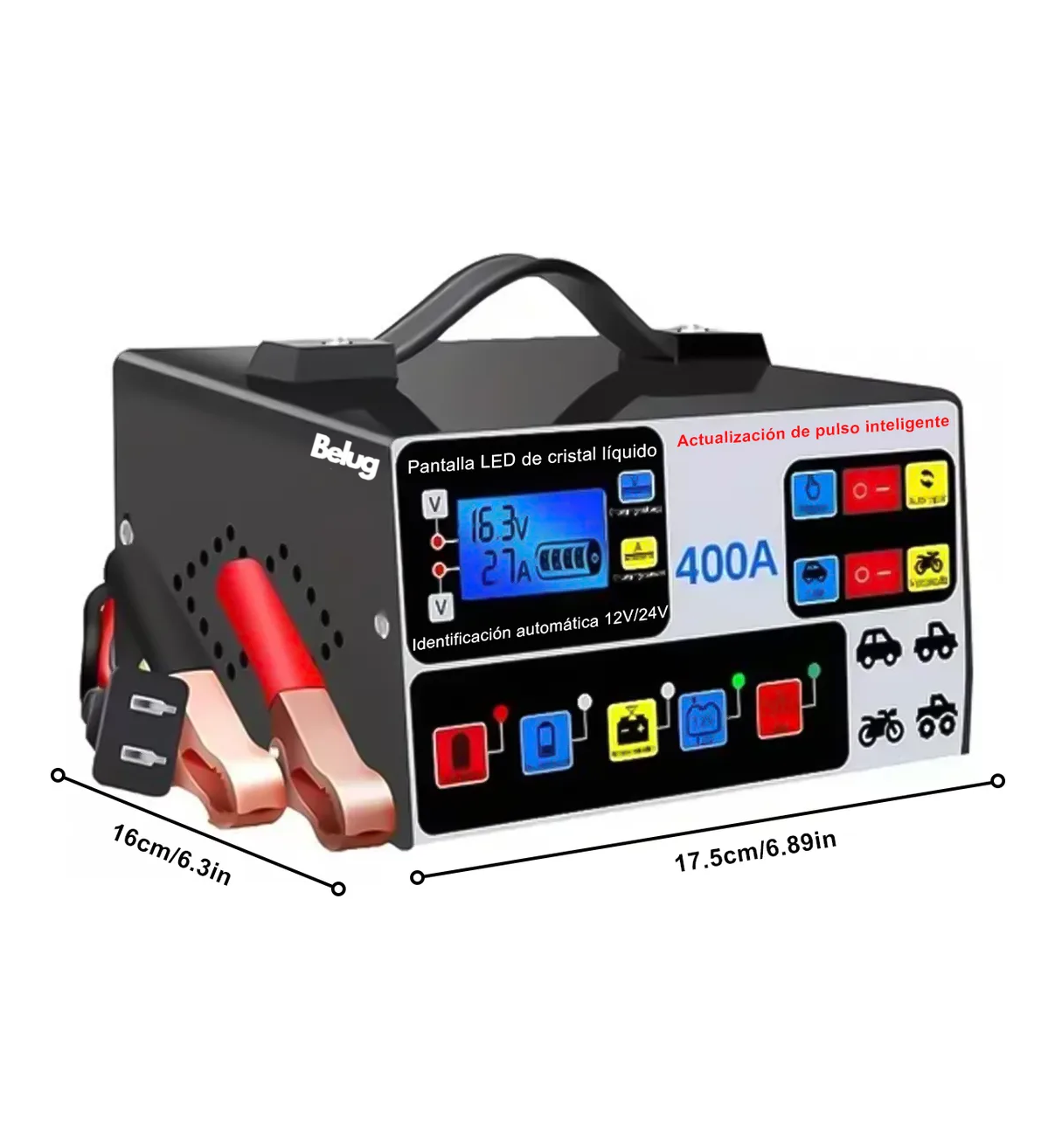 Cargadores De Batería Rápido Belug Coche Moto 12v/24v 400a Lcd