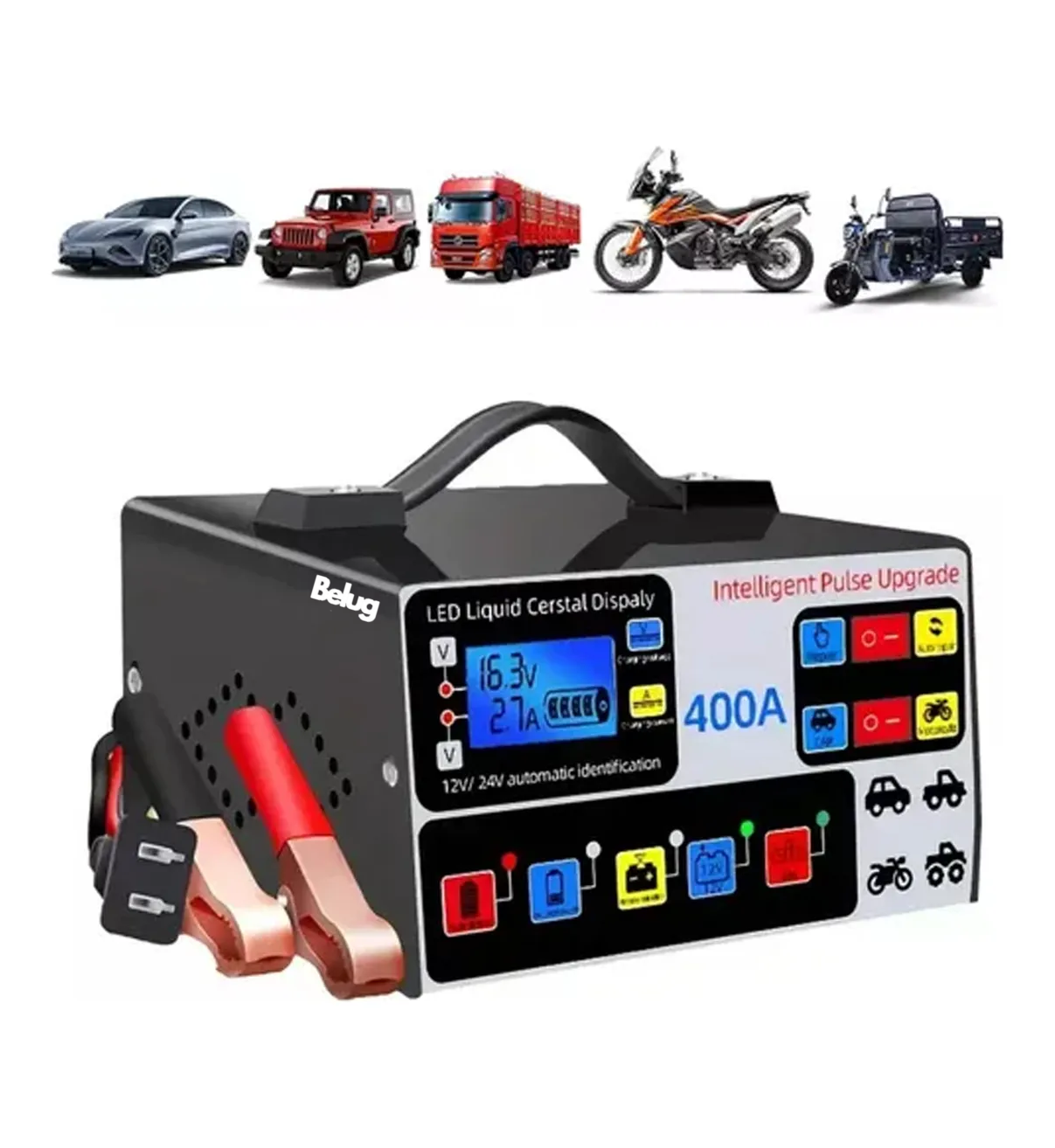 Cargadores De Batería Rápido Belug Coche Moto 12v/24v 400a Lcd