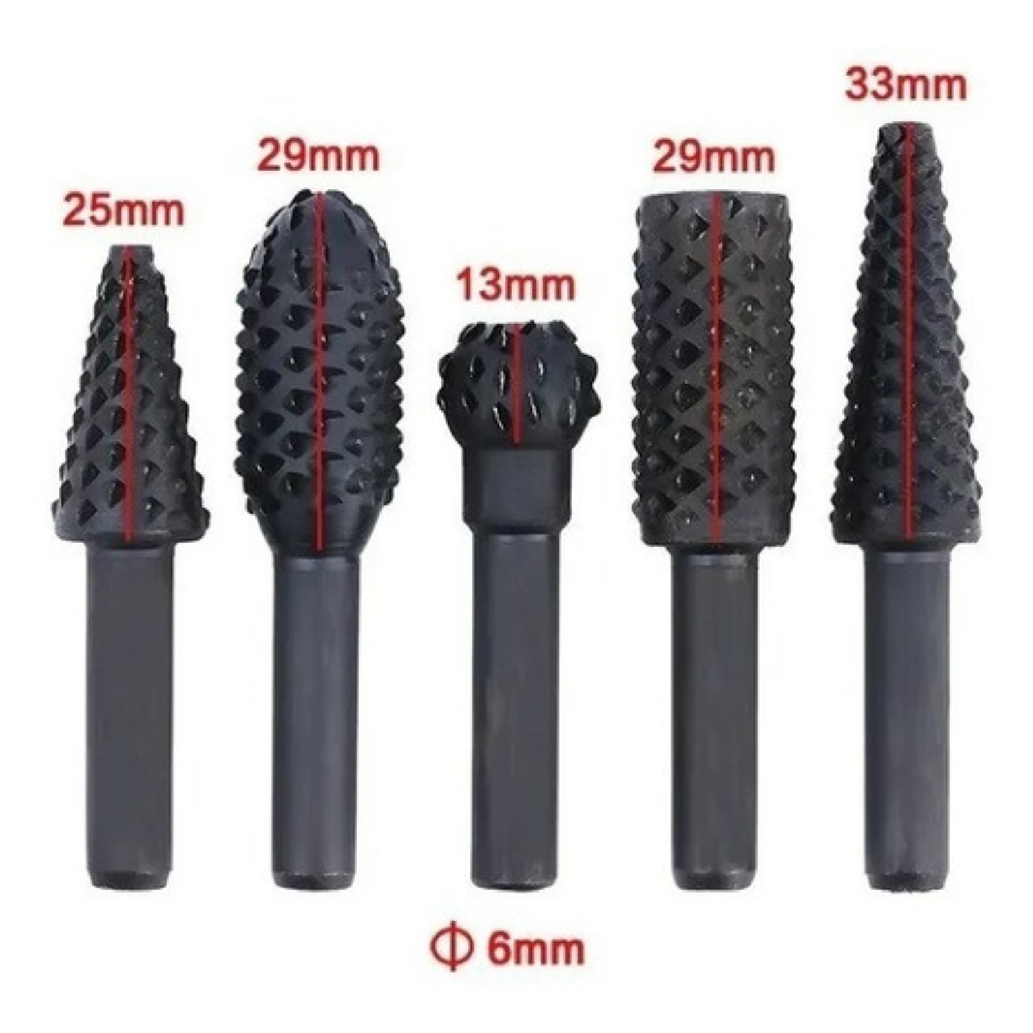 Lima Escofina Fresa Rotativa Para Madera Carpintería 5 Pcs Negro