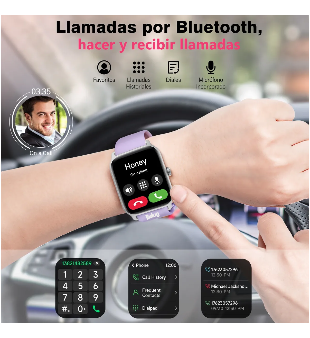 Smartwatch Reloj Inteligente Belug Bluetooth Llamadas Para Alexa Violeta