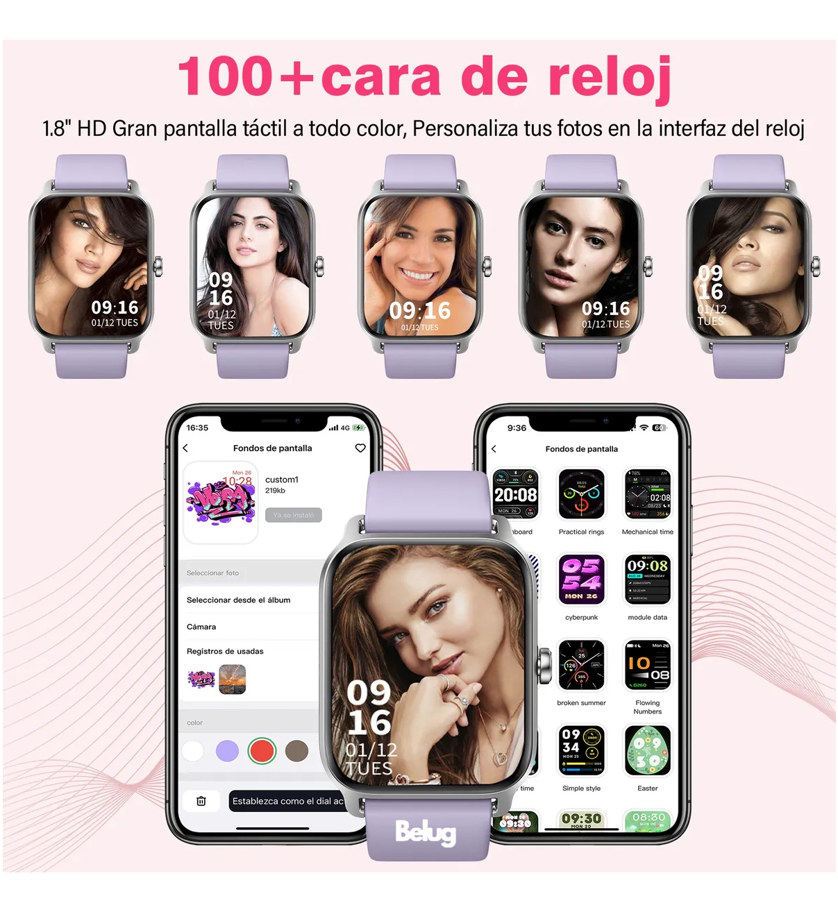 Smartwatch Reloj Inteligente Belug Bluetooth Llamadas Para Alexa Violeta