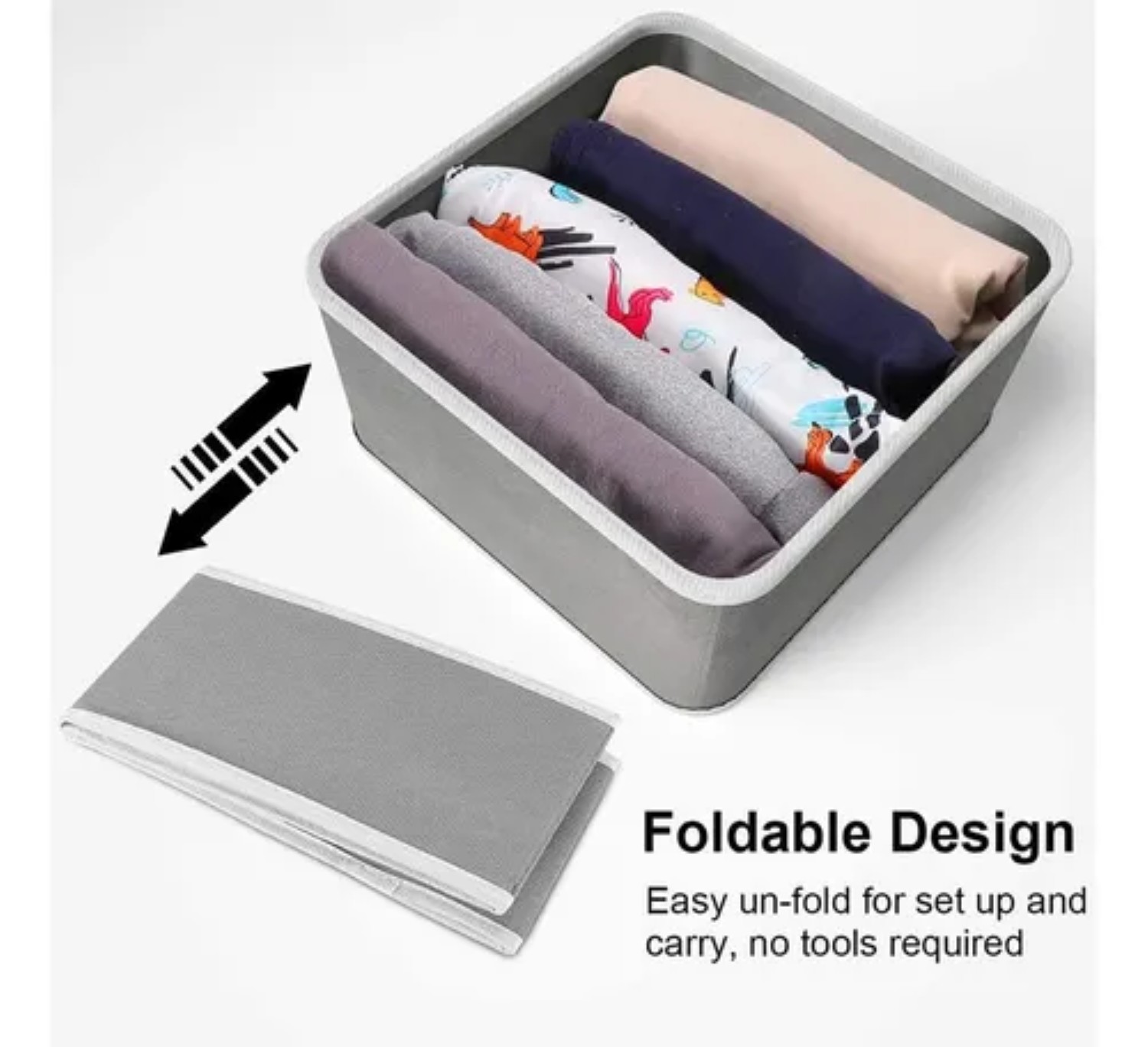 Caja Organizadora De Tela Para 6 Cajones De Ropa Plegables gris