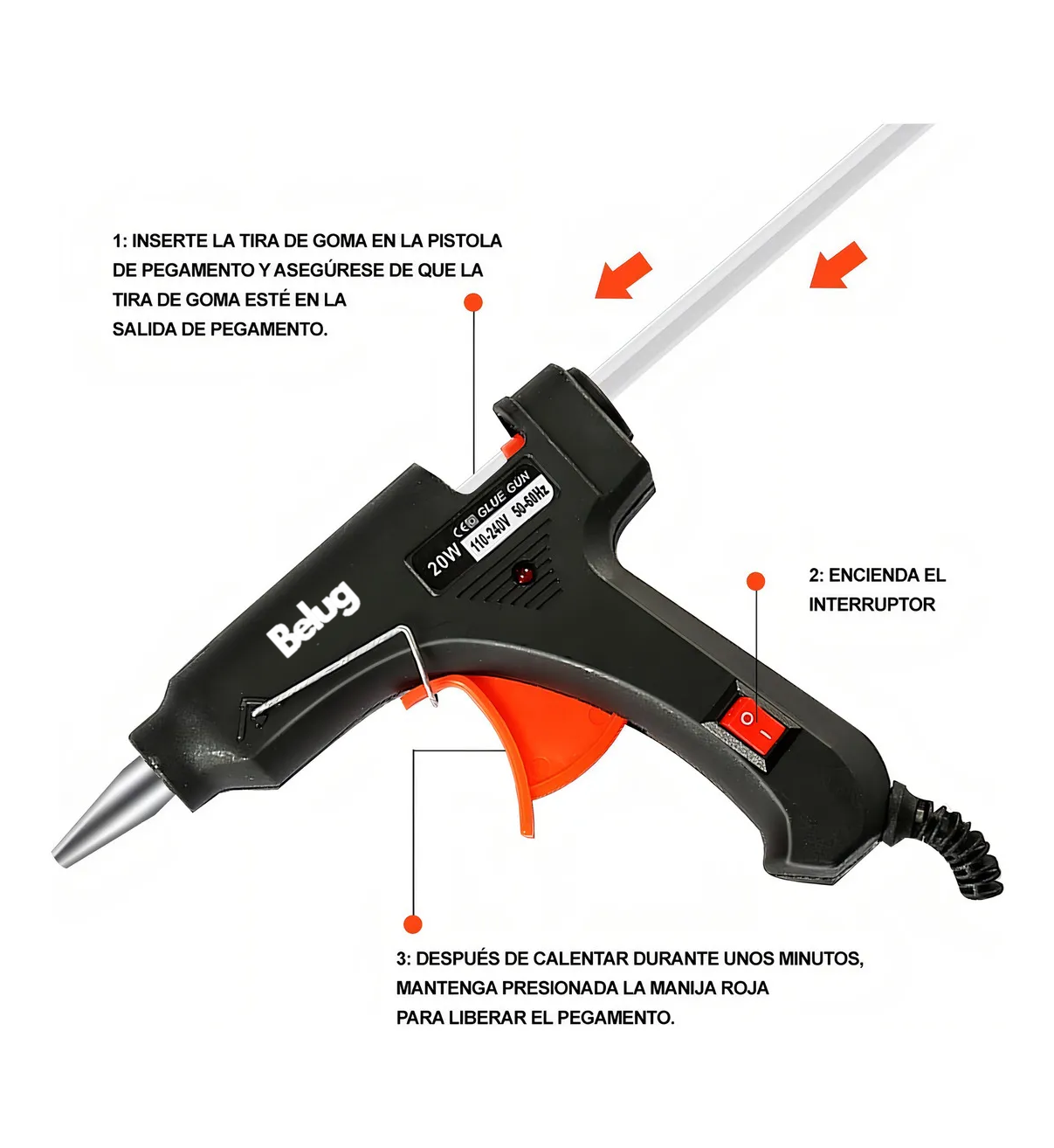 Pistola De Silicon Caliente Eléctrica Belug Pegamento 50 Barras Color Negro