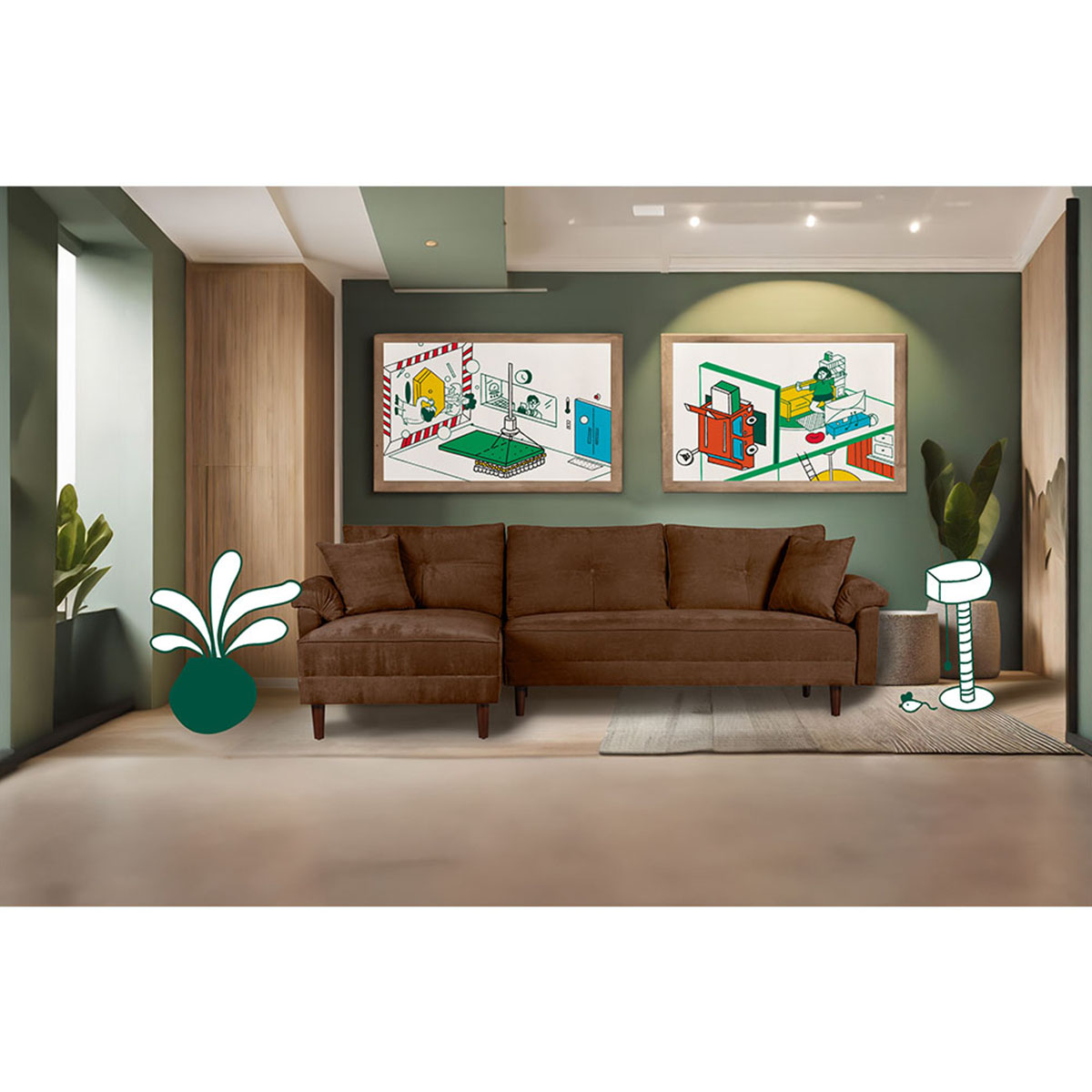 Sala Modular Makora Aventus Café Terciopelo De 3 Plazas