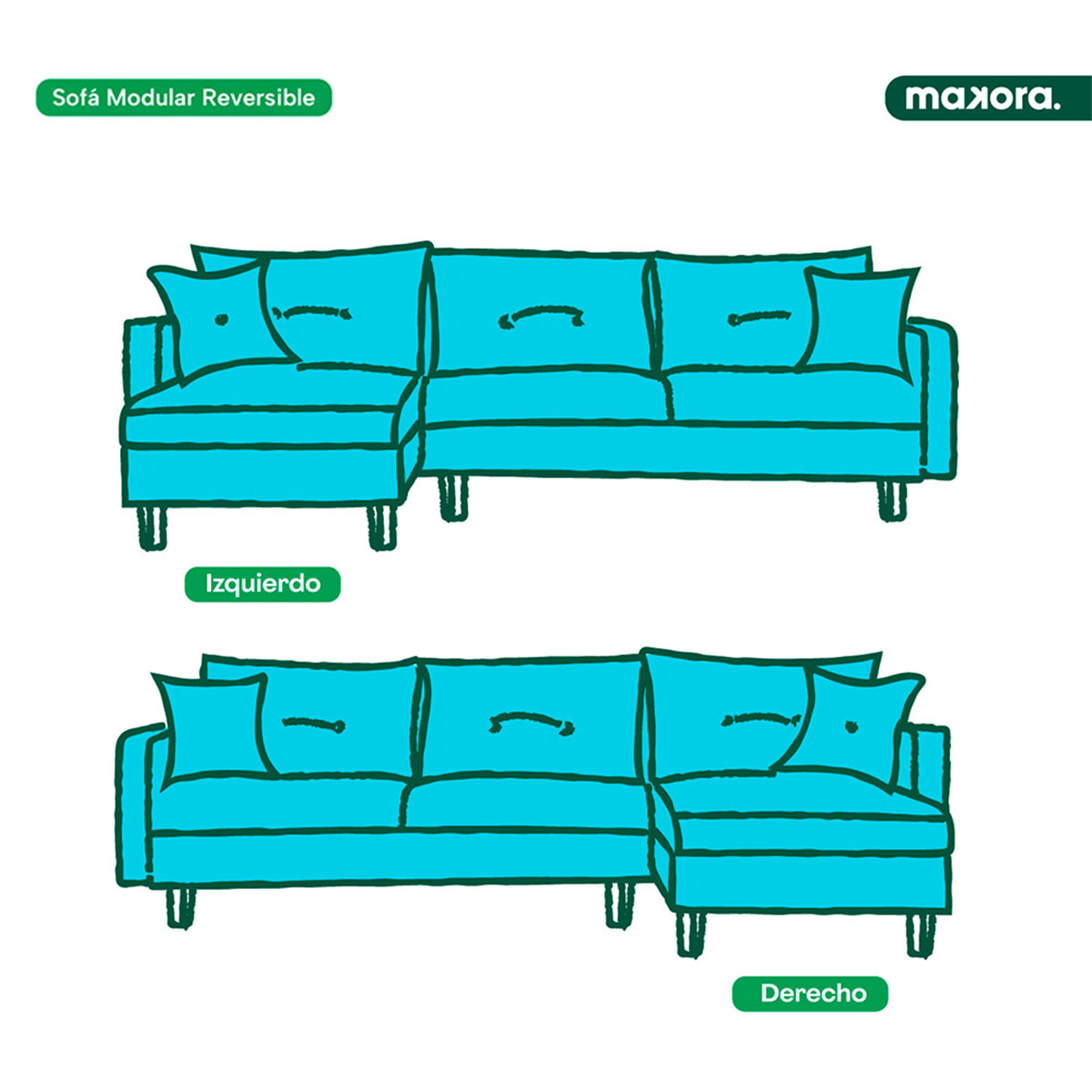 Sala Modular Reversible Makora Brunello con Memory Foam, Color Gris ...