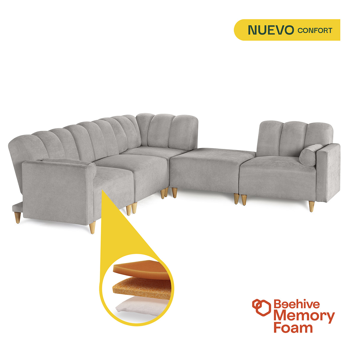 Sala de 5 modúlos Makora Kieran con Memory Foam, Color Gris Claro ...