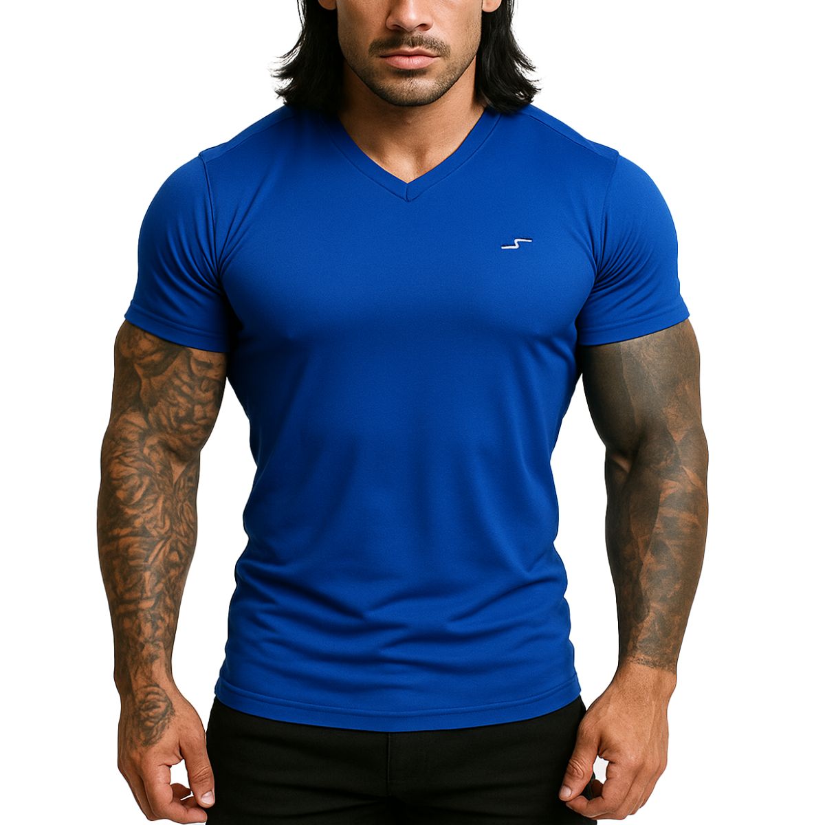 Playera Deportiva Manga Corta Cuello V Color Azul Rey Para Hombre CHB ...