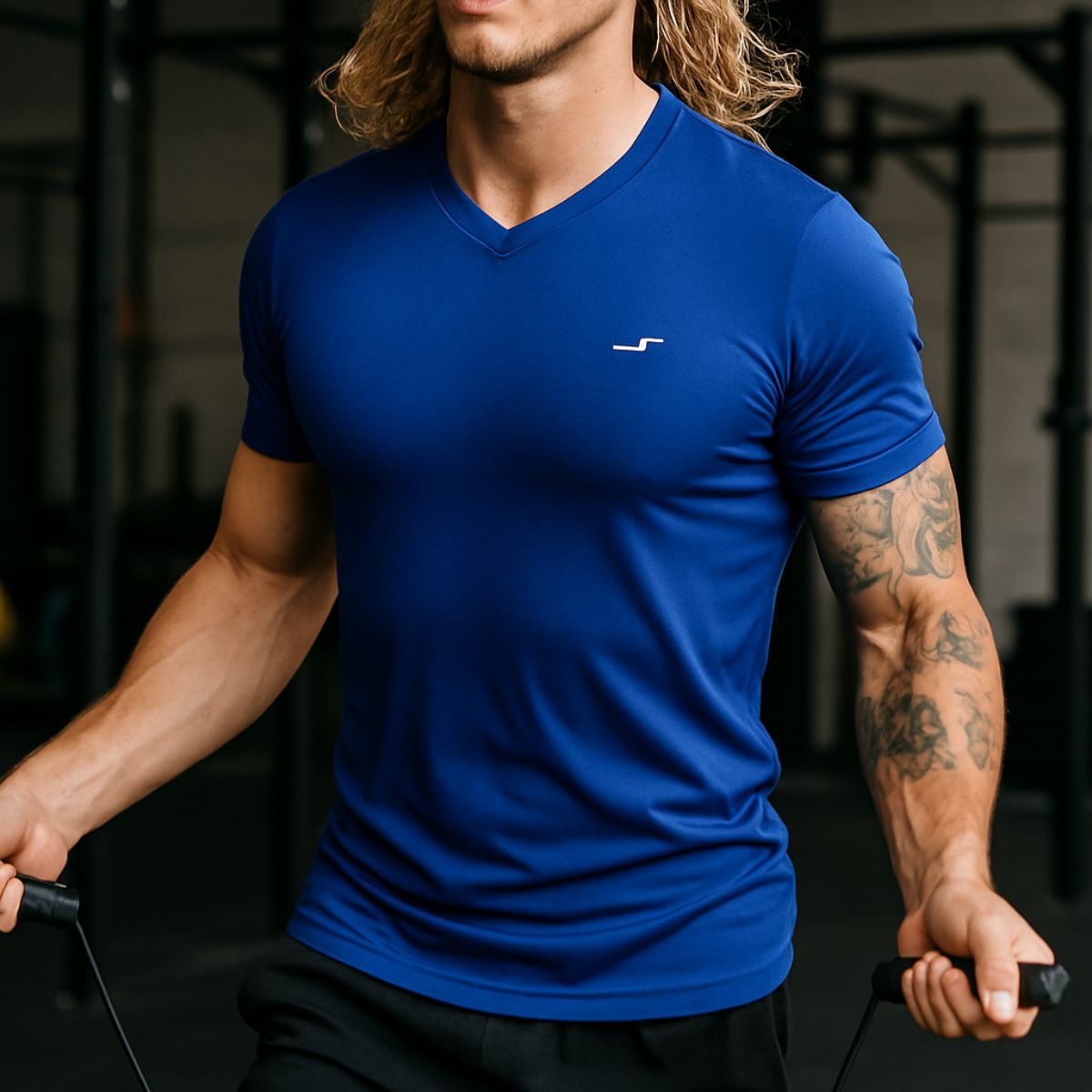 Playera Deportiva Manga Corta Cuello V Color Azul Rey Para Hombre CHB ...