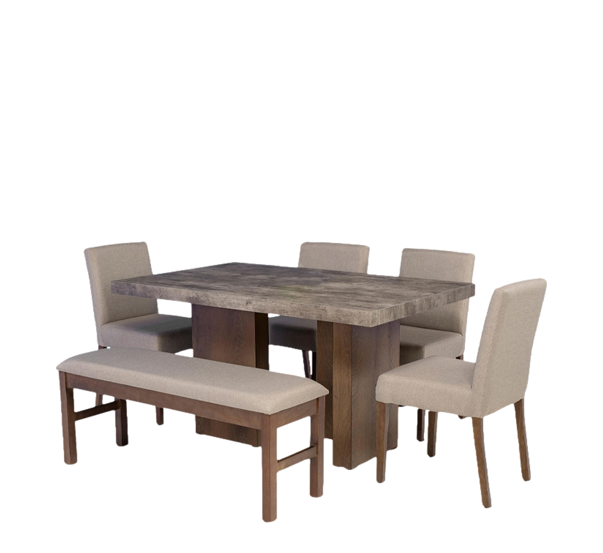 Comedor 4 Sillas 1 Banca Nostan Roble/Concreto - Kessa.