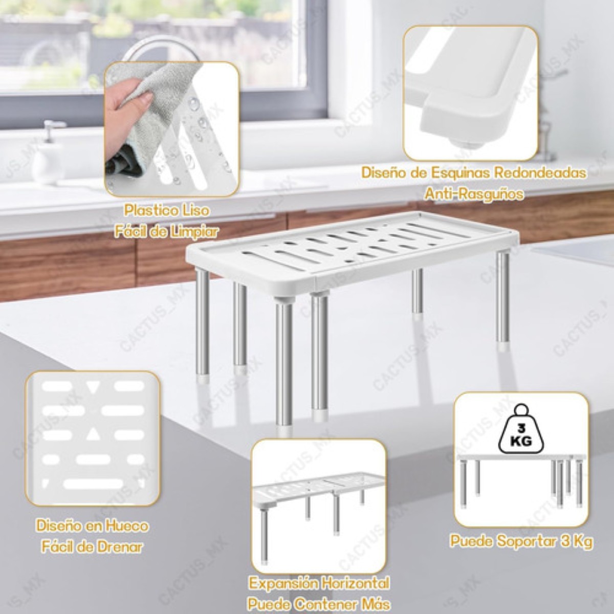 Repisa Apilable Cocina Estantería Extensible Blanco