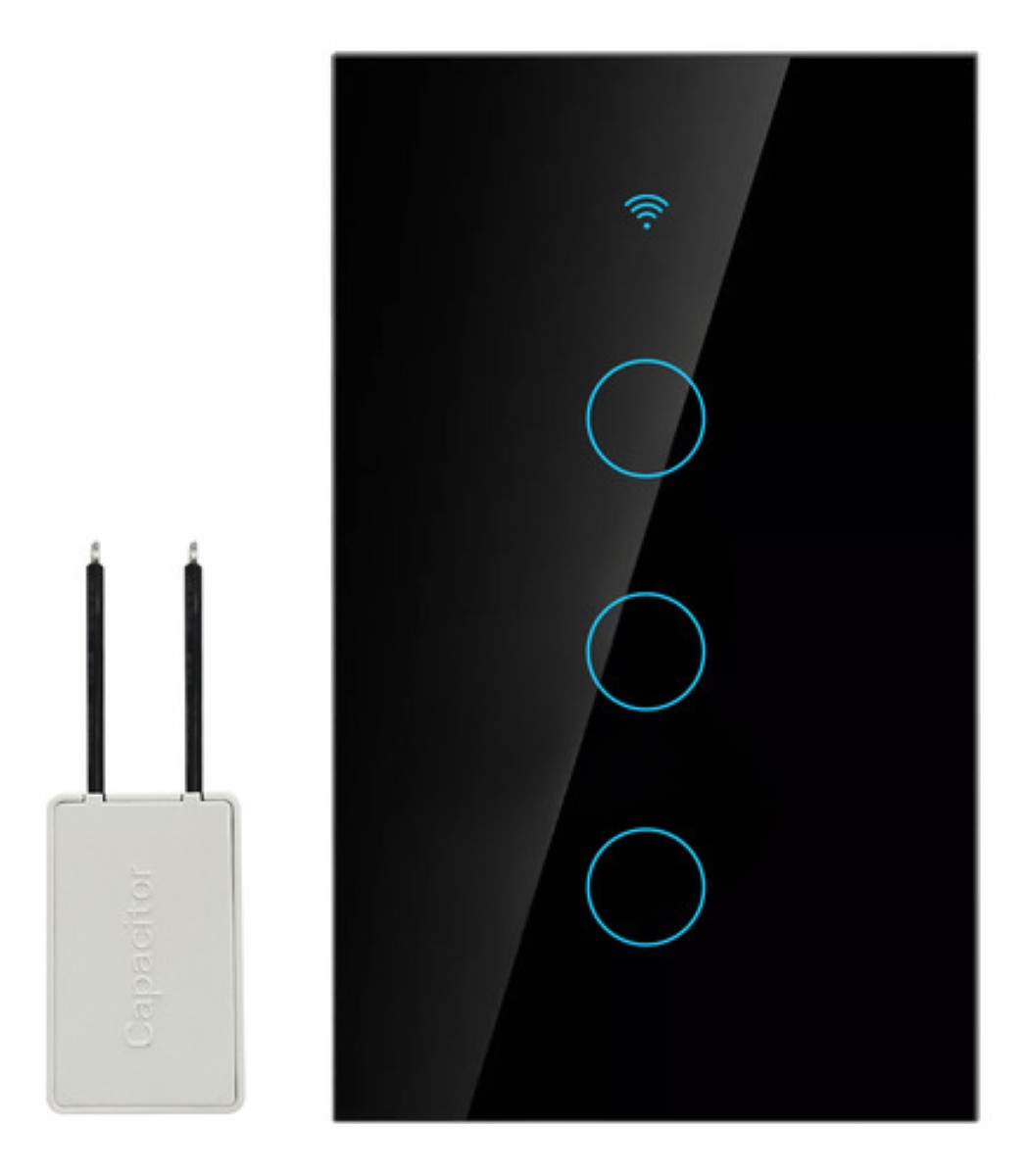 Interruptor Luz Pared Inteligente Wifi 3 Vías Negro