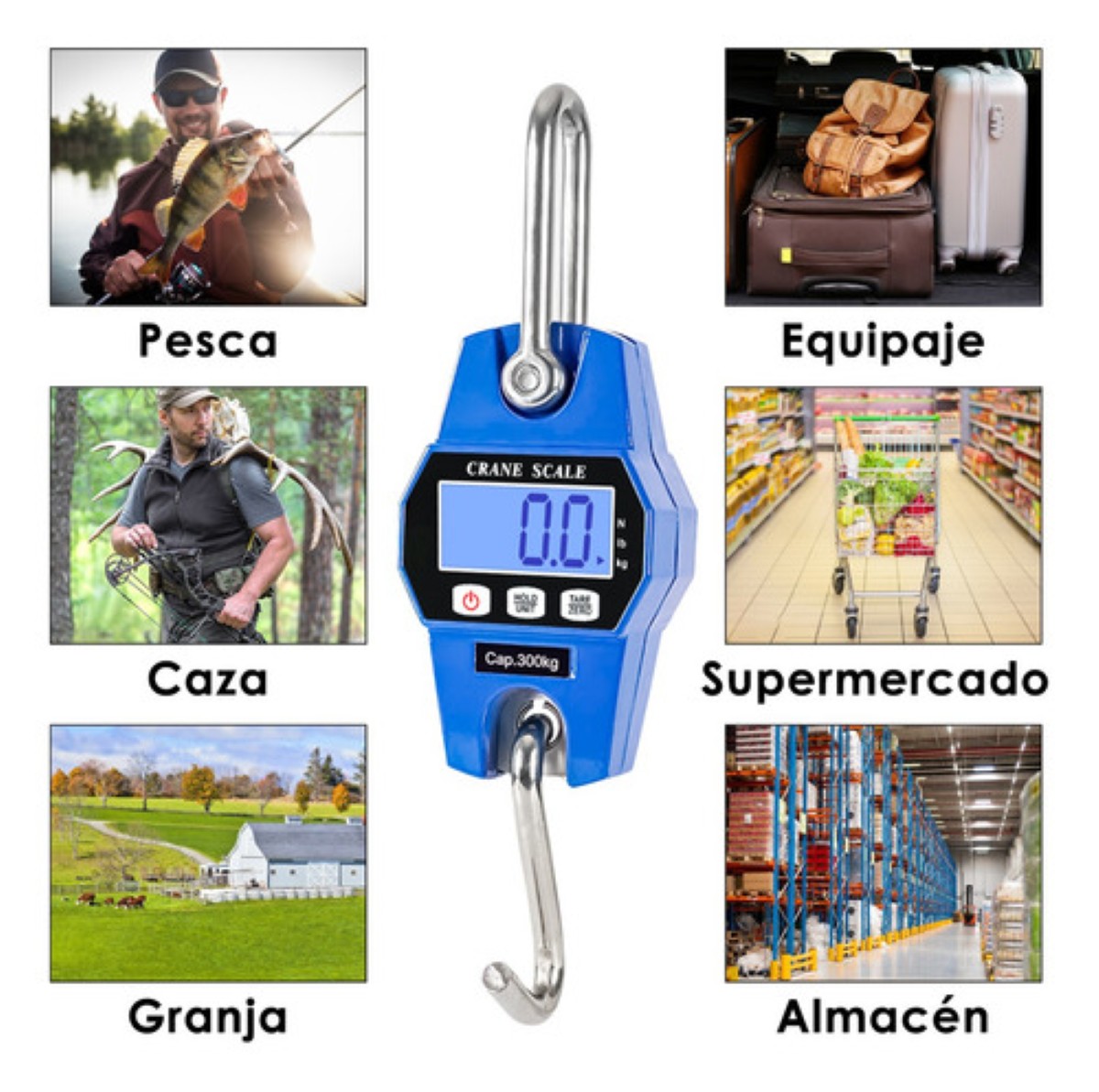 Báscula Industrial Digital Colgante Portátil Con Colgar Azul